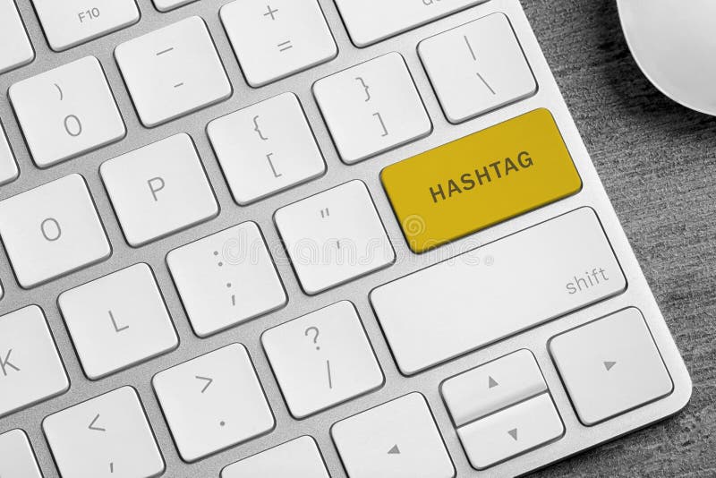 Yellow Button with Word HASHTAG on Computer Keyboard, Top View Stock ...
