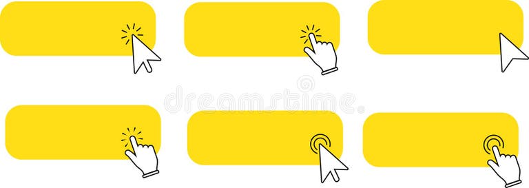 Yellow Buttons with Clicking Hand or Arrow Pointer Set. Click Here ...