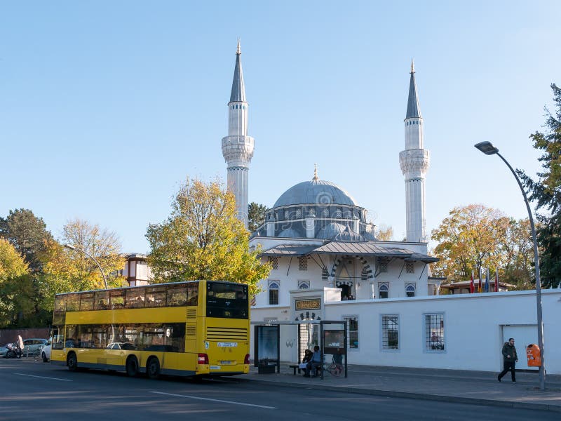 Yellow BVG Bus in Front of Sehitlik Mosque in Berlin, Germany Editorial ...