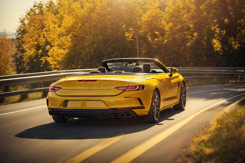 Yellow Cabriolet Business Car on High Speed. Ai Generative Stock ...