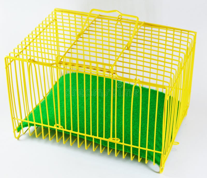 Yellow Cage and Green Sheet for Tiny Pet Stock Image - Image of rabbit ...