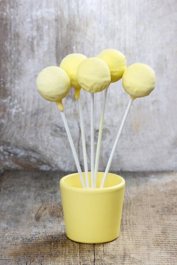 Yellow Cake Pops on Wooden Table Stock Image - Image of ball, bake ...