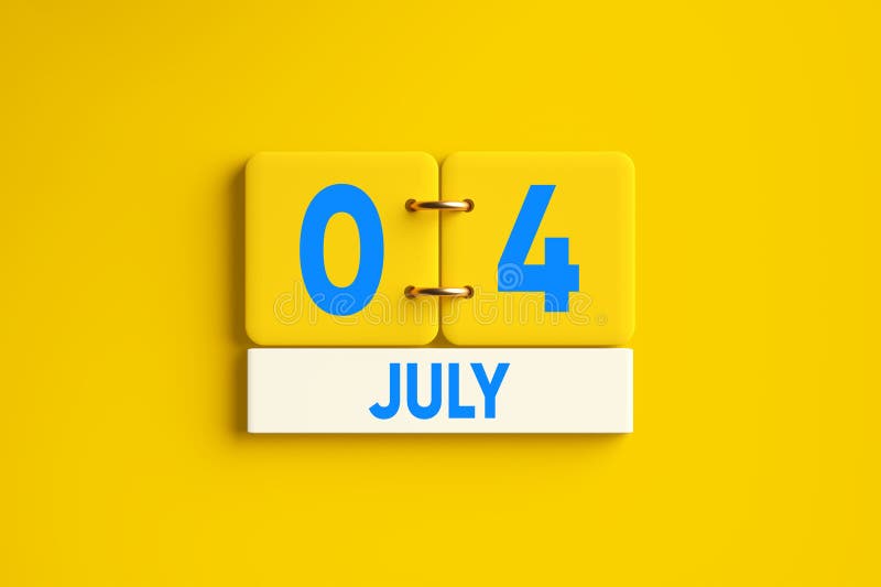 Yellow Calendar with July 4 Independence Day Date on Yellow Background ...