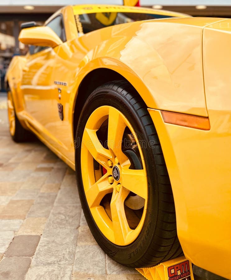 Yellow Camaro in Bumbleebee Style Stock Photo - Image of tyre, wheel ...