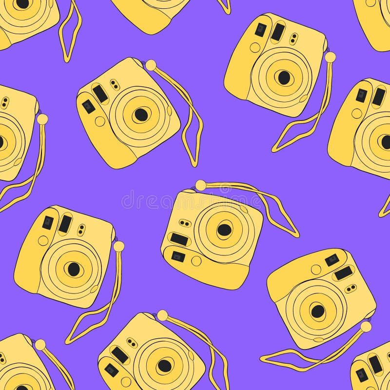 Yellow Camera on a Blue Background. Seamless Pattern Stock Vector ...