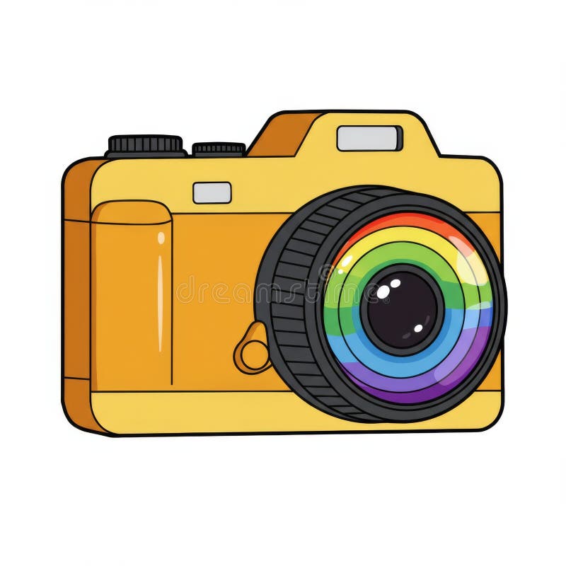Yellow Camera with Rainbow Lens Illustration Stock Illustration ...
