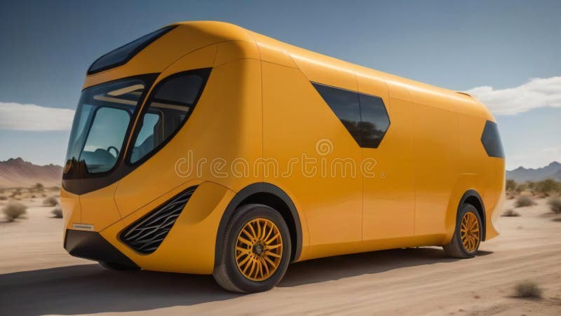 Yellow Camper Van in the Middle of the Desert. Generative Ai Stock ...