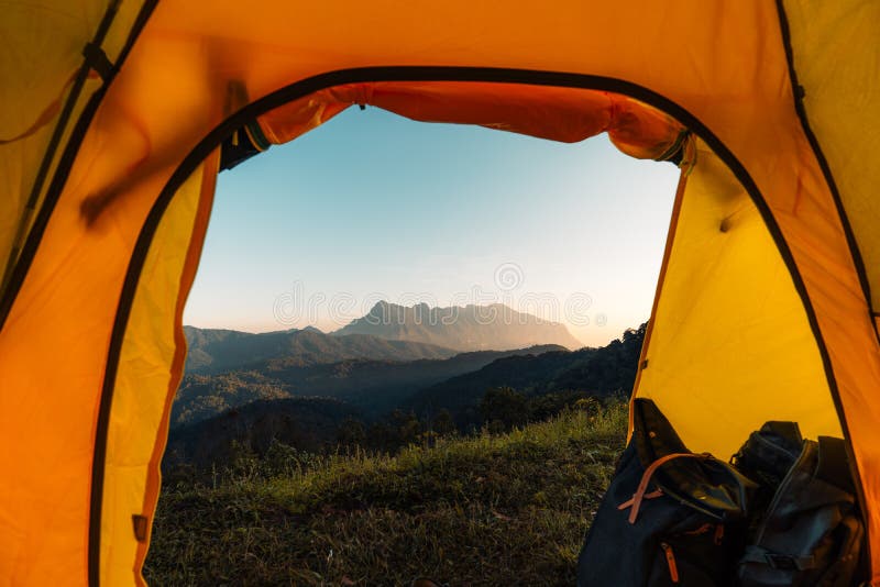 Yellow Camping on the Mountain Stock Image - Image of outdoor, stars ...