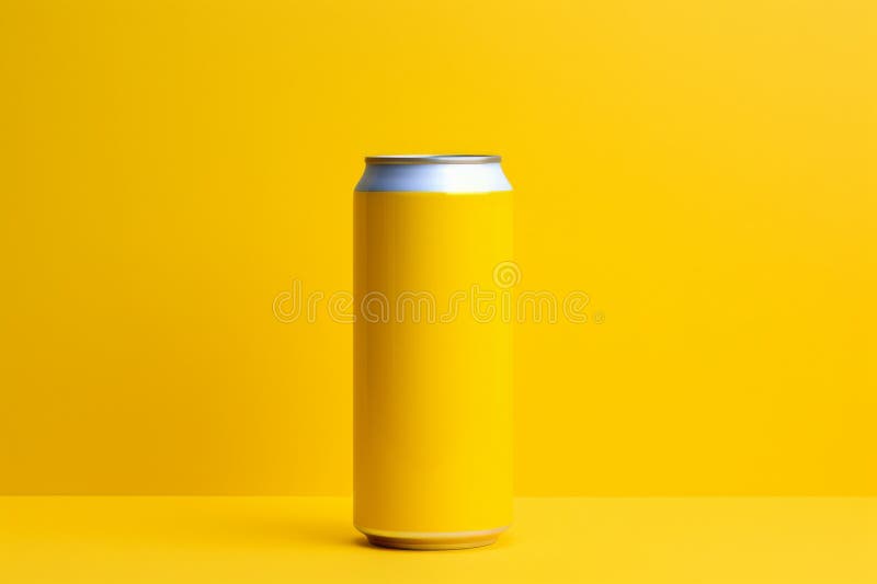 Yellow Can Bottle Standing Upright on Yellow Background. a Mock-up of ...