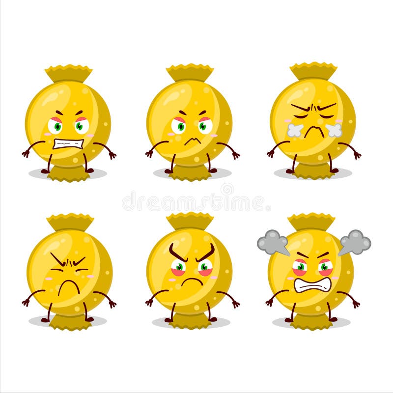 Yellow Candy Wrap Cartoon Character with Various Angry Expressions ...