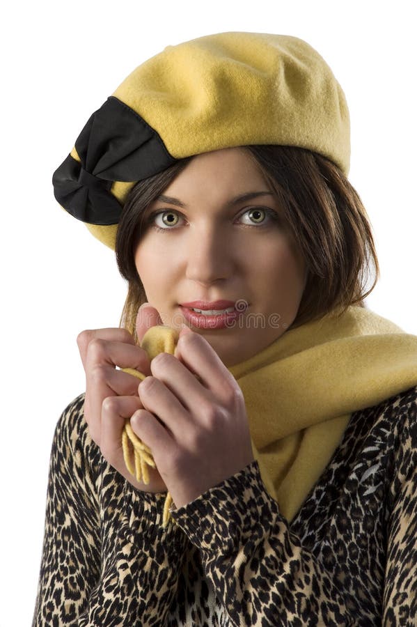 Yellow cap stock image. Image of brunette, fashion, girl - 11284509
