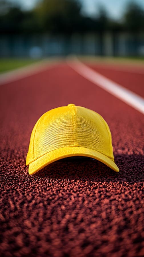 Yellow Cap on Running Track Stock Image - Image of runningwear ...