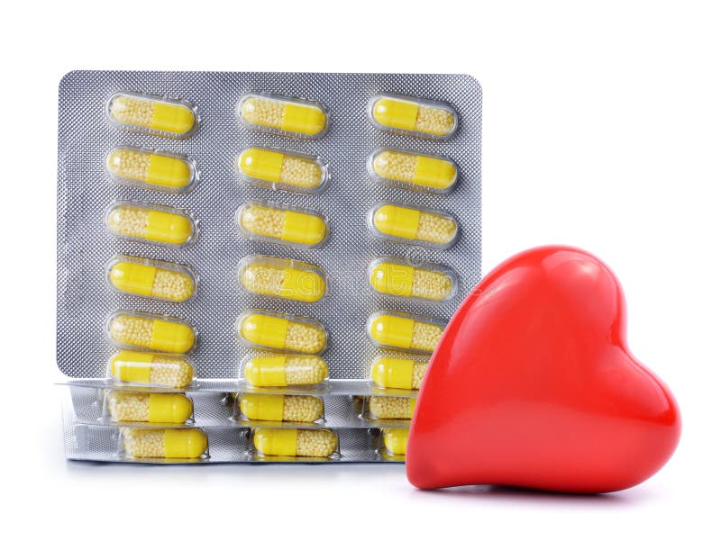 Yellow Capsule Pills with Heart Stock Image - Image of sick, health ...