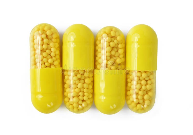 Yellow Capsule Pills Isolated Stock Photo - Image of therapy, medicinal ...