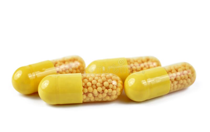 Yellow Capsule Pills Isolated Stock Photo - Image of therapy, medicinal ...