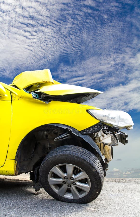 Yellow car accident stock image. Image of demolished - 42961799