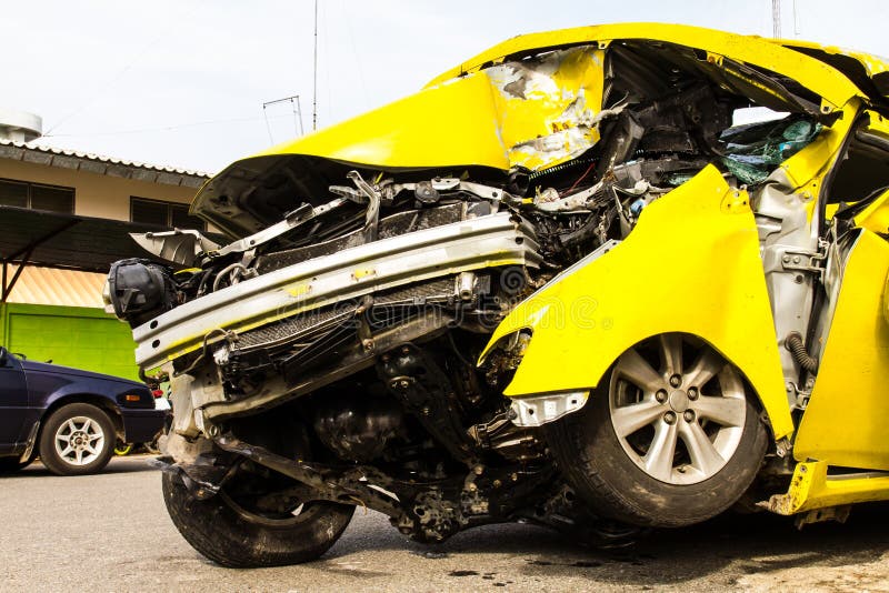 Yellow car accident stock image. Image of crash, glass - 42313559