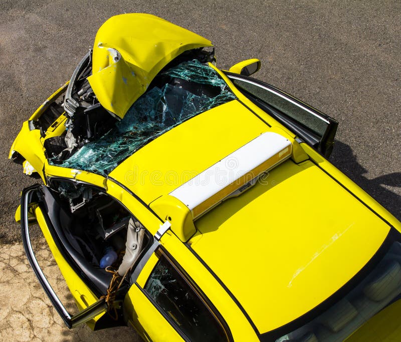 Yellow car crash stock photo. Image of auto, injury, crush - 42361652