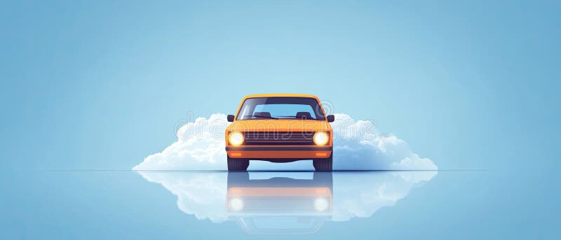 Yellow Car Driving through the Clouds with Reflection Stock ...