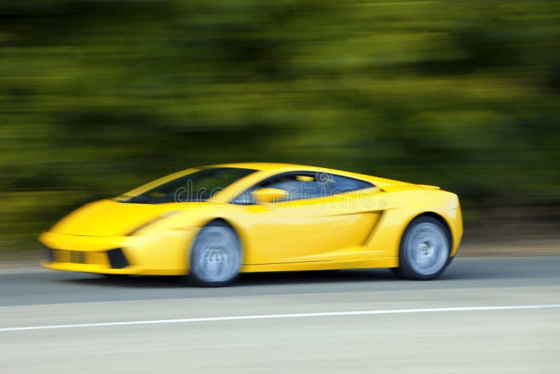 Yellow Car Driving Fast on Country Road Stock Image - Image of ...
