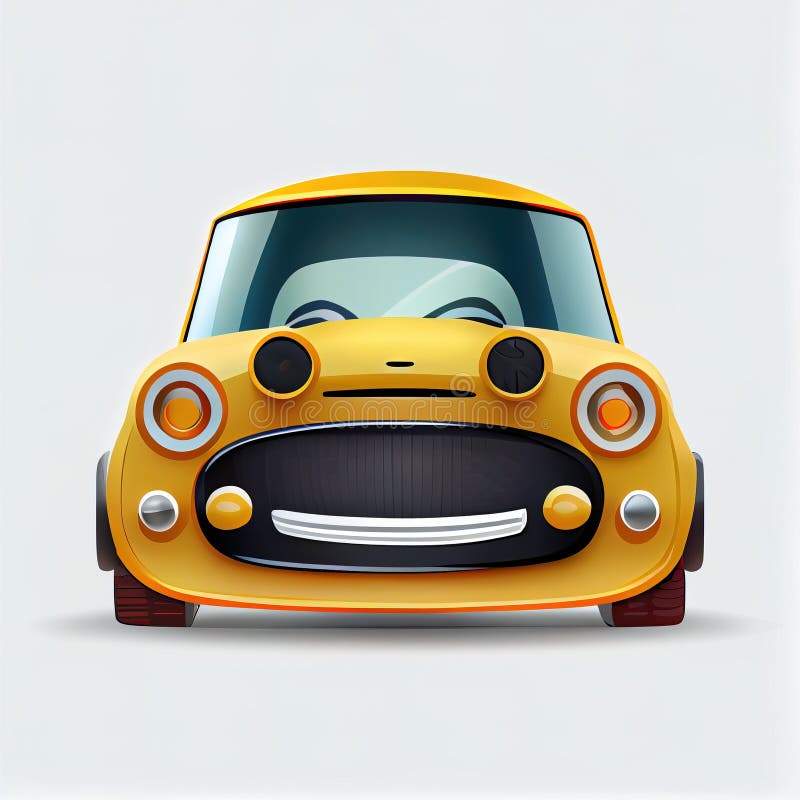 A Yellow Car with a Face Drawn on it S Hood and Eyes Closed Stock ...