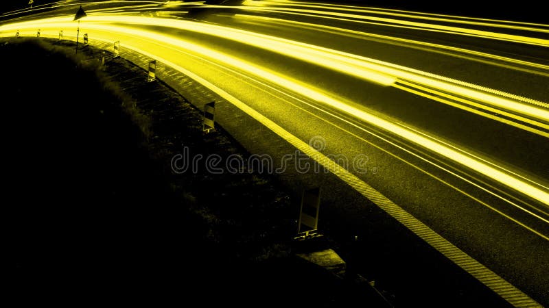 Yellow Car Lights at Night. Long Exposure Stock Image - Image of blur ...