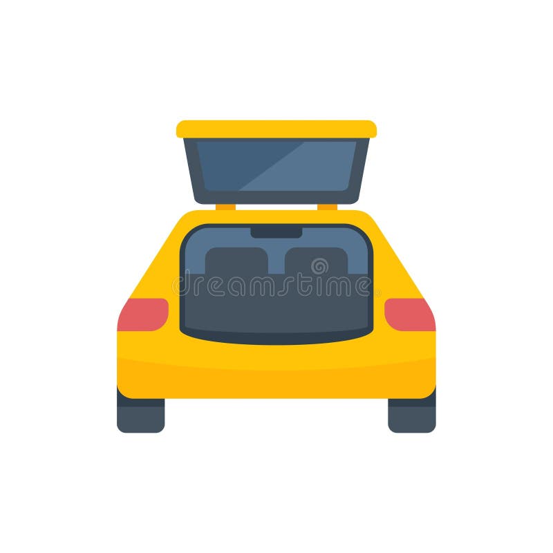Yellow Car with Open Trunk and Roof Luggage Box Back View Stock ...