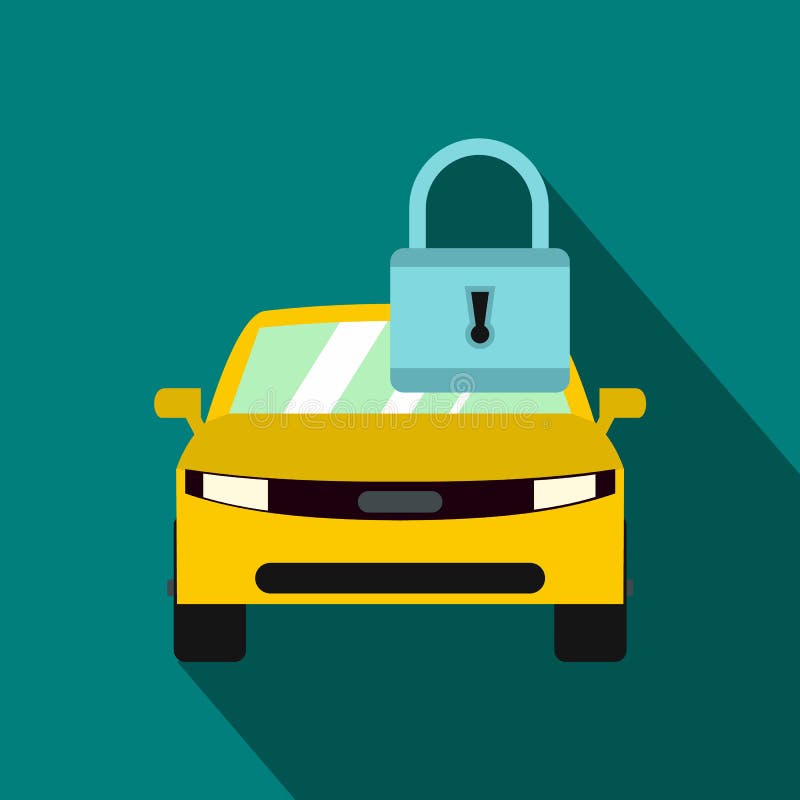 Yellow Car with Padlock Icon, Flat Style Stock Vector - Illustration of ...