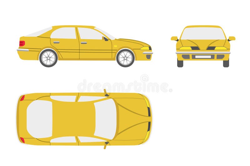 Yellow Car on a White Background . Three Views : Front, Side , T Stock ...