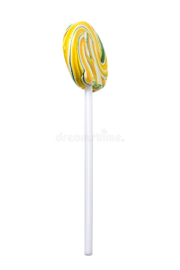 Yellow Caramel Candy on a Stick Side View, Isolated on White Background ...