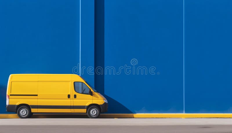 Yellow Cargo Minibus Van with Blank Side Mock Up on Blue Background, AI ...