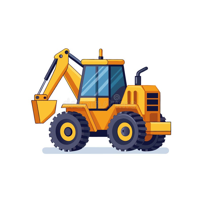 Yellow Cartoon Backhoe Loader Illustration on White Background Stock ...