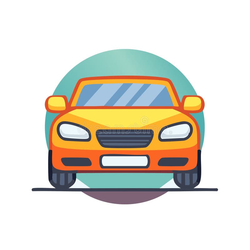 Yellow Cartoon Car Icon from the Front View Vector Illustration Stock ...