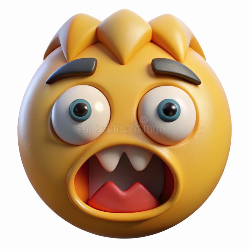 Yellow Cartoon Emoji with Shocked Expression Blue Eyes Raised Eyebrows ...