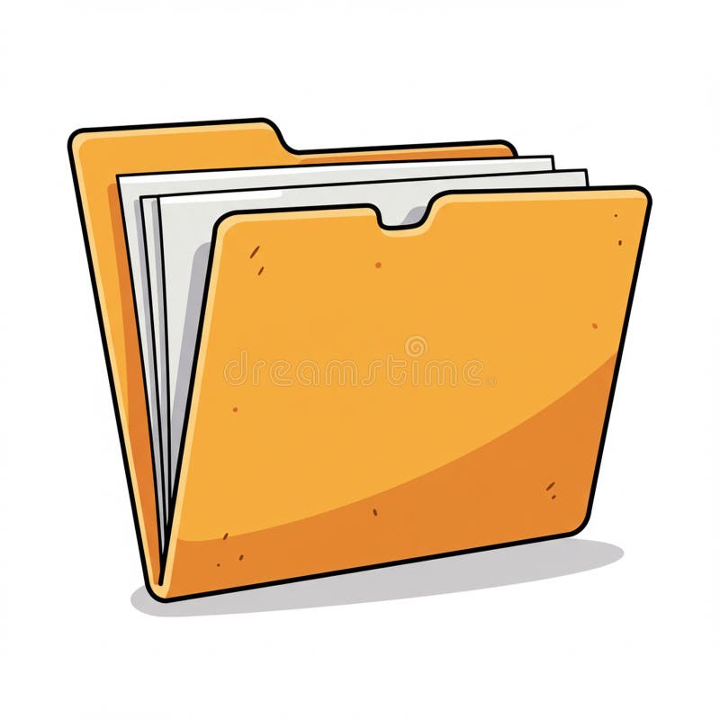 Yellow Cartoon Folder with Visible Paper Sheets Inside, Featuring a ...