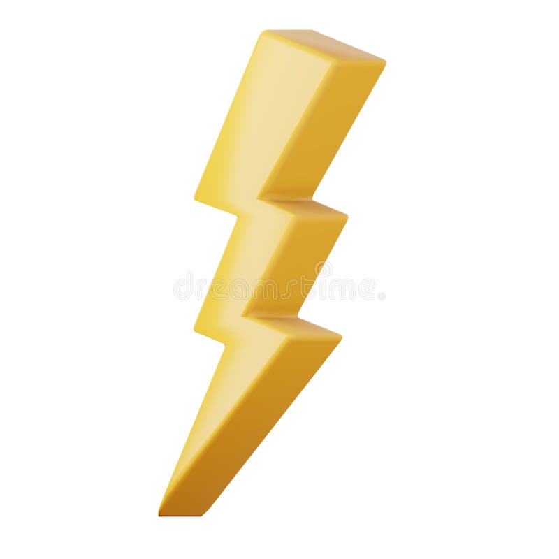 Yellow Cartoon Style Lightning Bolt High Quality 3D Render Illustration ...