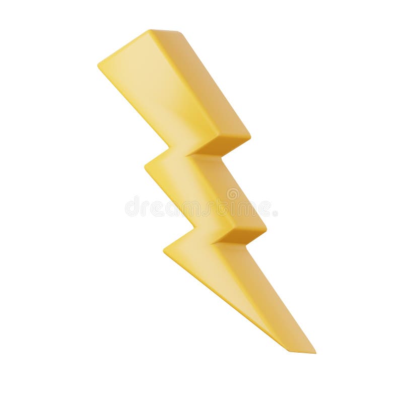 Yellow Cartoon Style Lightning Bolt High Quality 3D Render Illustration ...