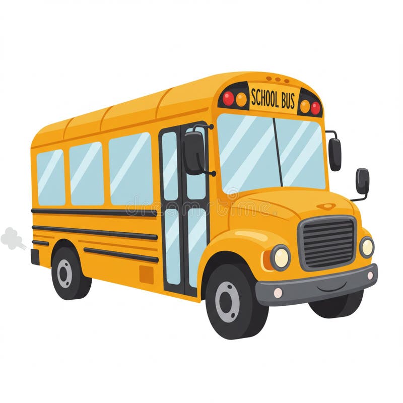 Yellow Cartoon-style School Bus with a Rounded Front and Rectangular ...