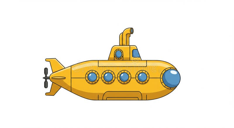 Yellow Cartoon Submarine with a Rounded Body and a Periscope Protruding ...