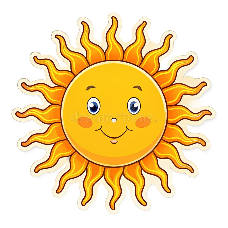 Yellow Cartoon Sun with Eyes and a Smile Stock Illustration ...