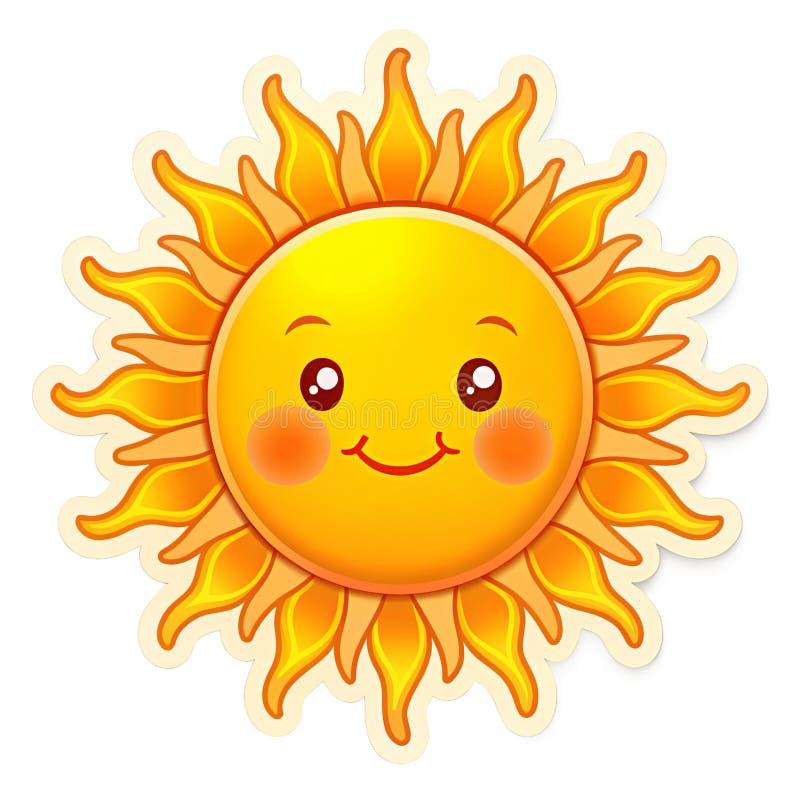 Yellow Cartoon Sun with Eyes and a Smile Stock Illustration ...