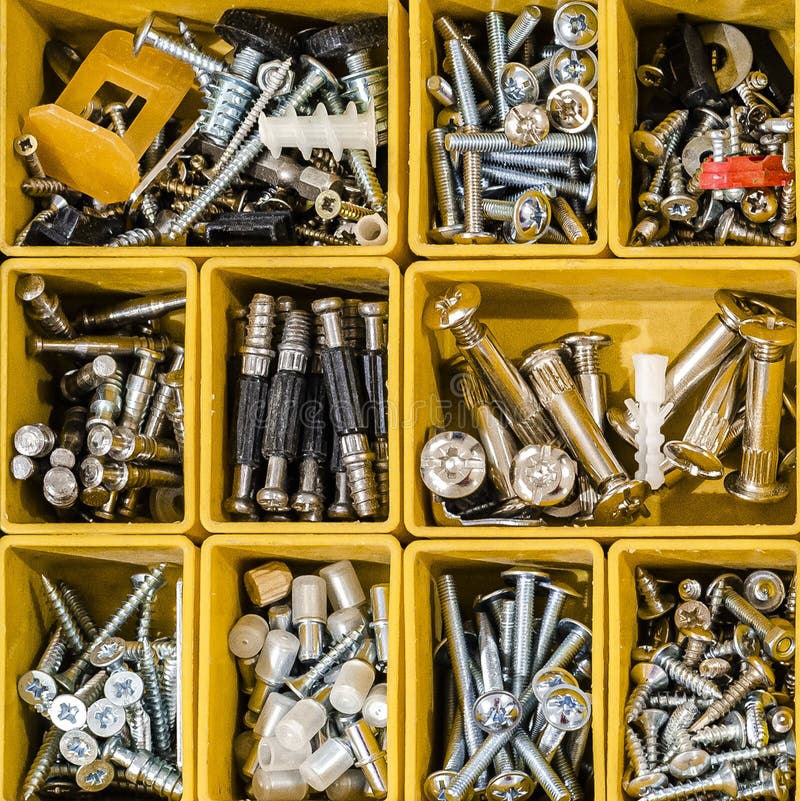 Yellow Case with Small Construction Objects. Arranged Neatly and ...