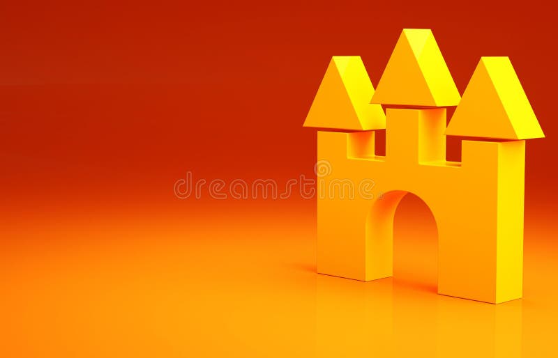 Yellow Castle Icon Isolated on Orange Background. Minimalism Concept ...