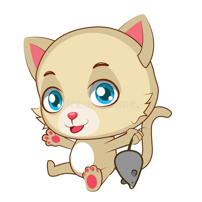 Yellow cat holding a mouse stock vector. Illustration of whisker - 74542049