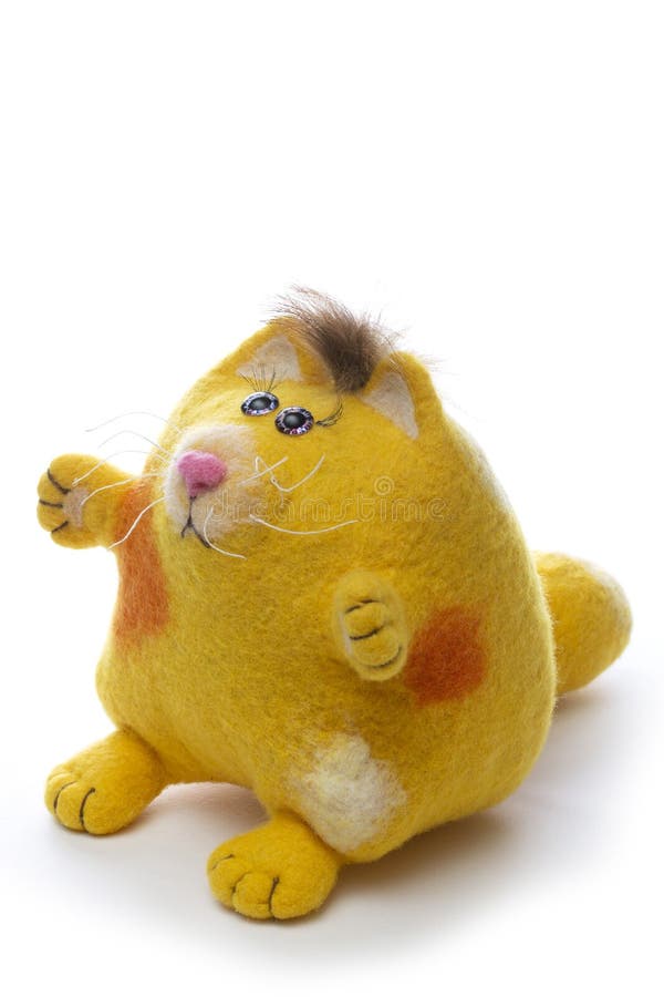 Yellow Cat - Soft Toy Made of Felt Wool Stock Photo - Image of ...