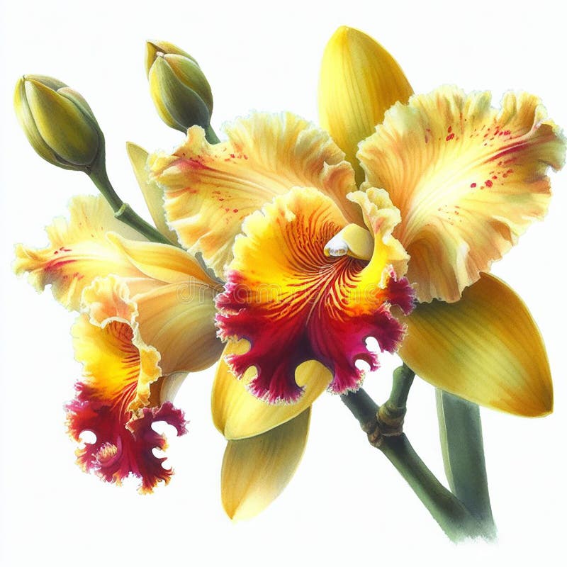 Beautiful, Bright Petals, Yellow Cattleya Flowers on White Background ...