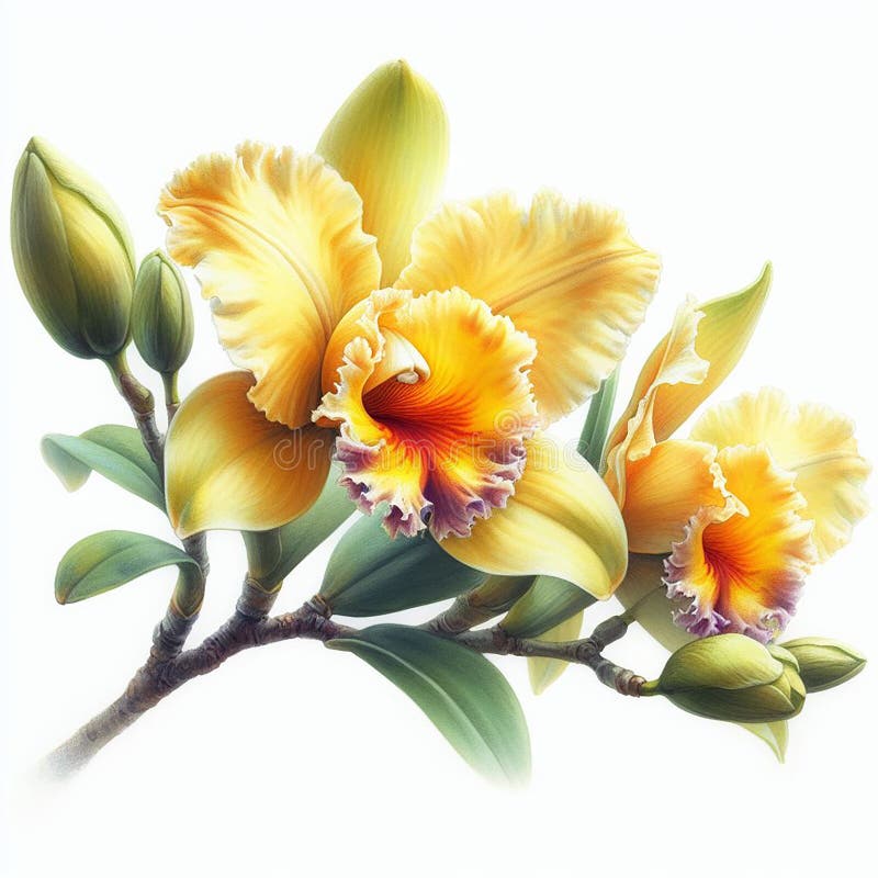 Beautiful, Bright Petals} Yellow Cattleya Flowers on White Background ...
