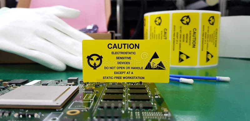 The Yellow CAUTION Label for Electrostatic Sensitive Devices ESD on ...