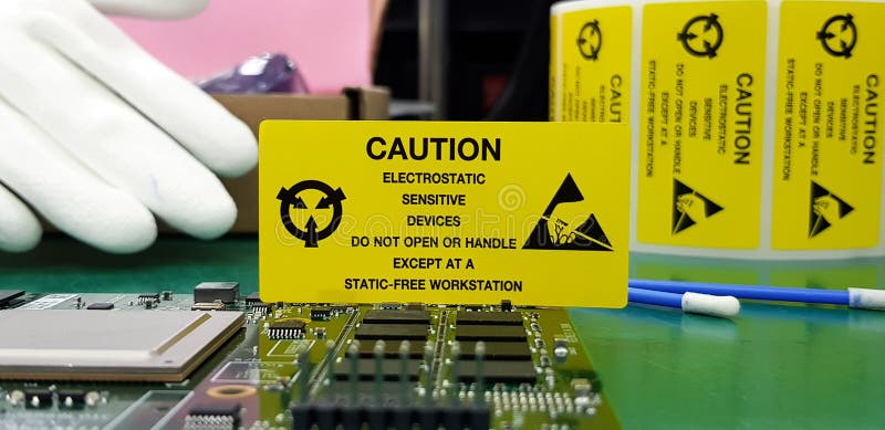 The Yellow CAUTION Label for Electrostatic Sensitive Devices ESD on ...