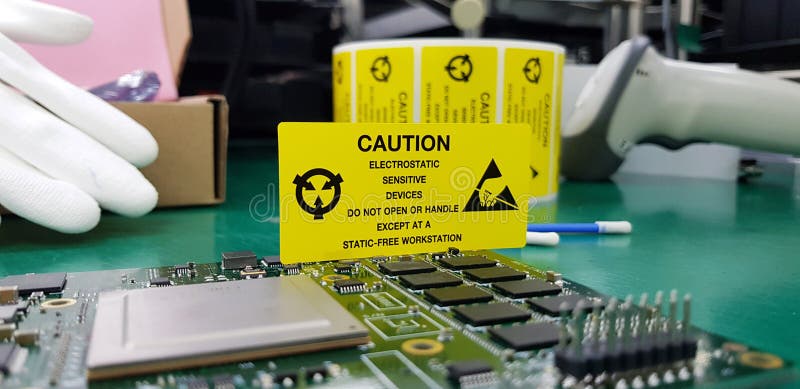 The Yellow CAUTION Label for Electrostatic Sensitive Devices ESD on ...